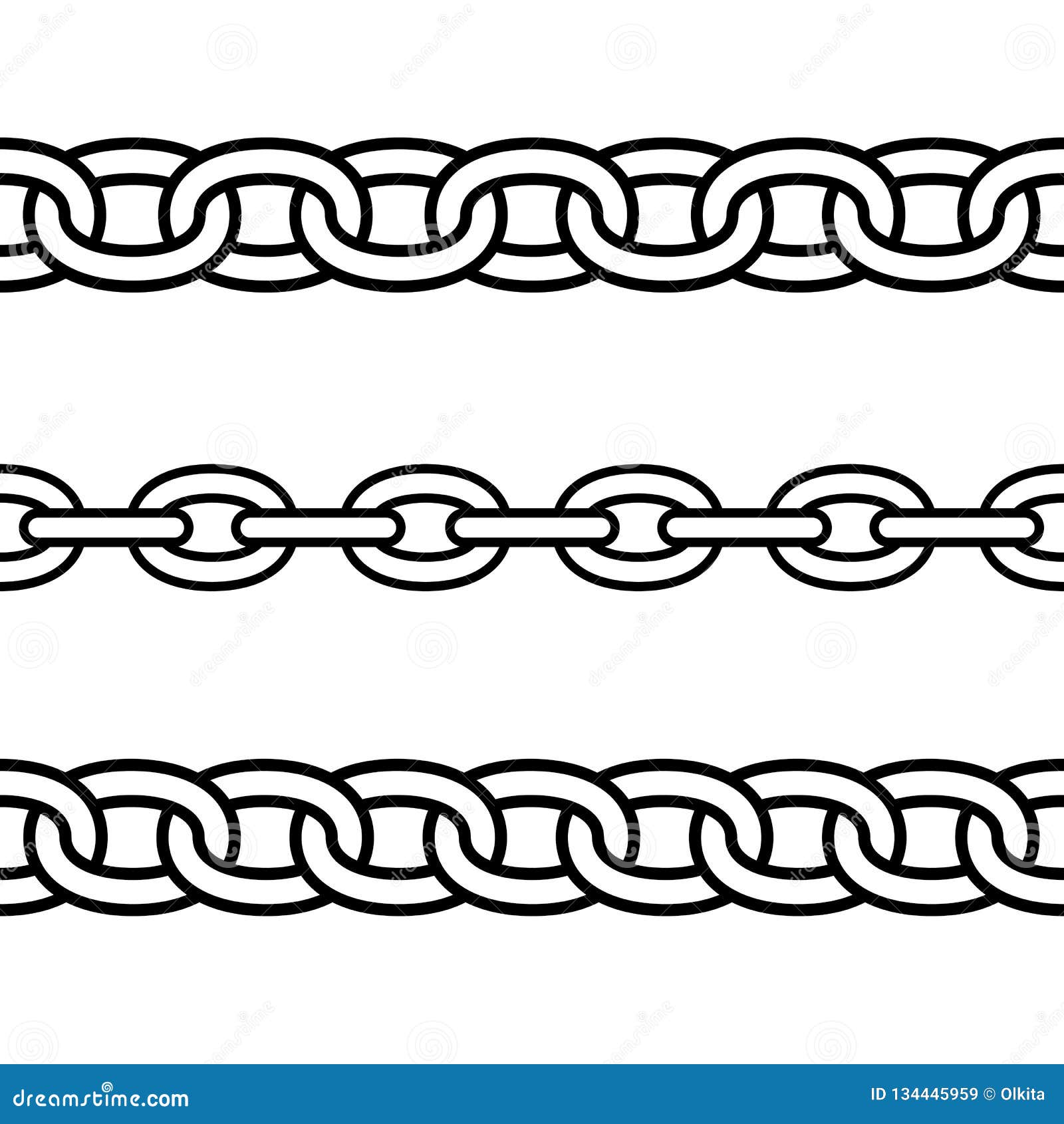 Set of Black Isolated Outline Chains on White Background. Seamless ...