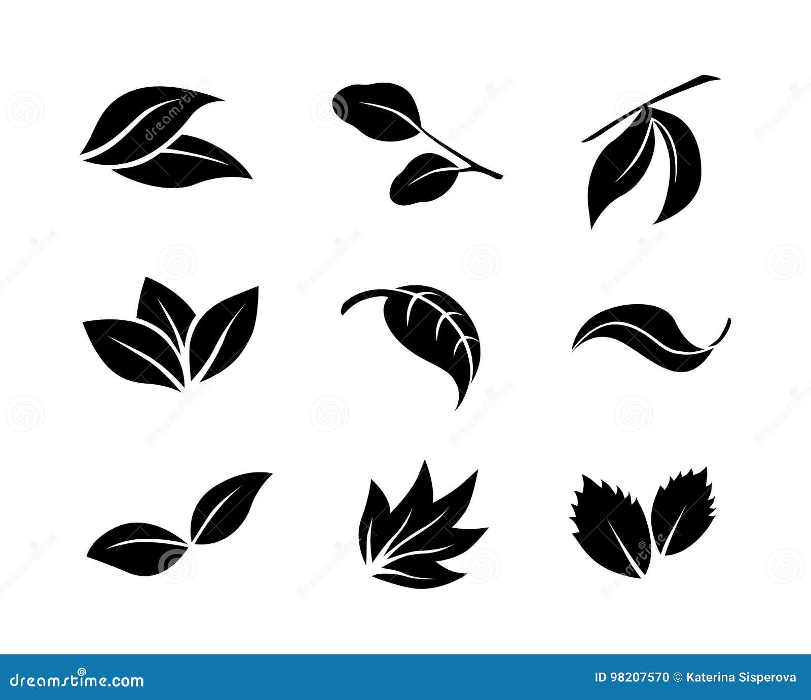 Set of Black Leaf Icons on White Background Stock Vector - Illustration ...
