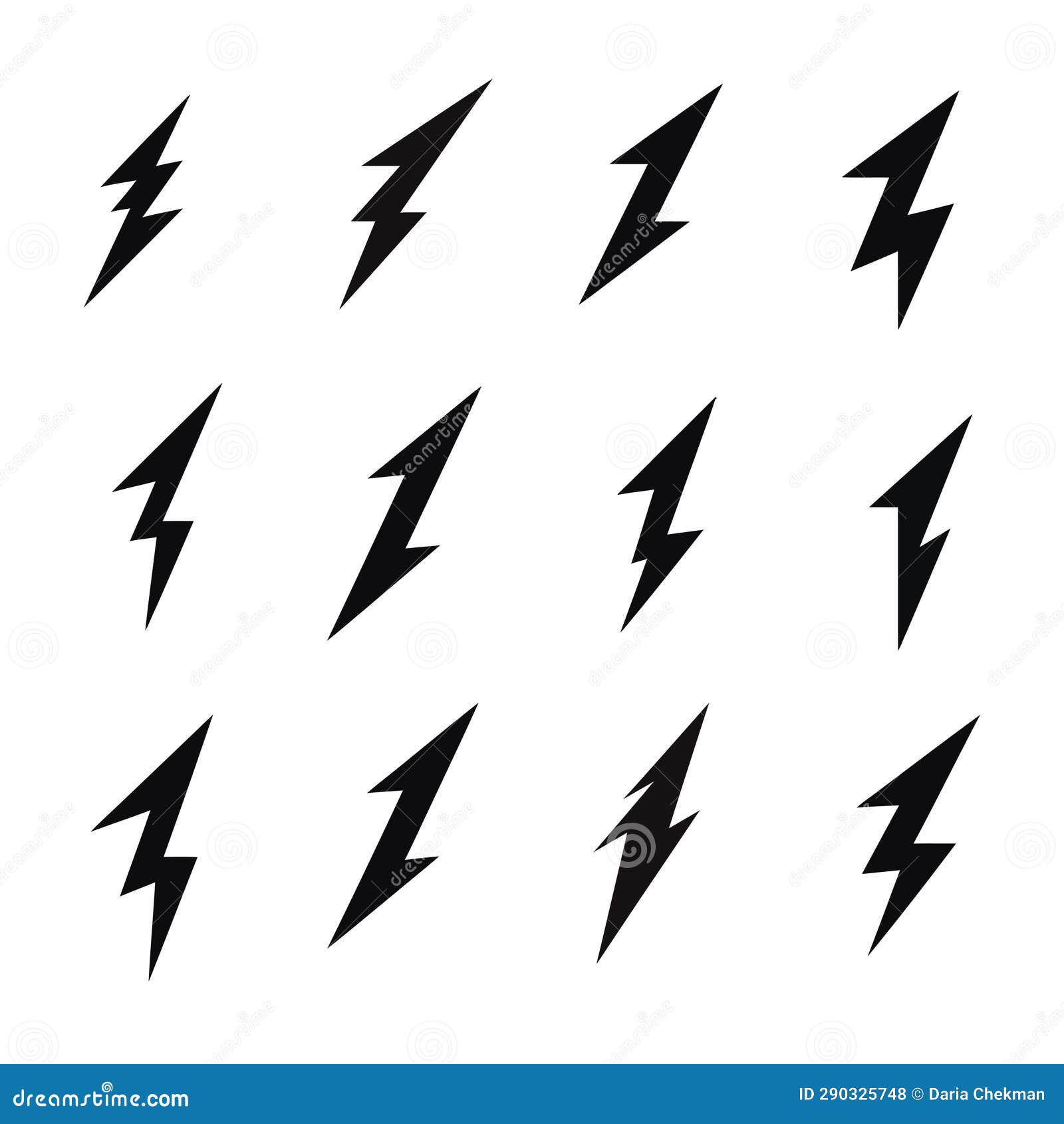 Set of Black Lightning Bolts Isolated. Stock Illustration ...
