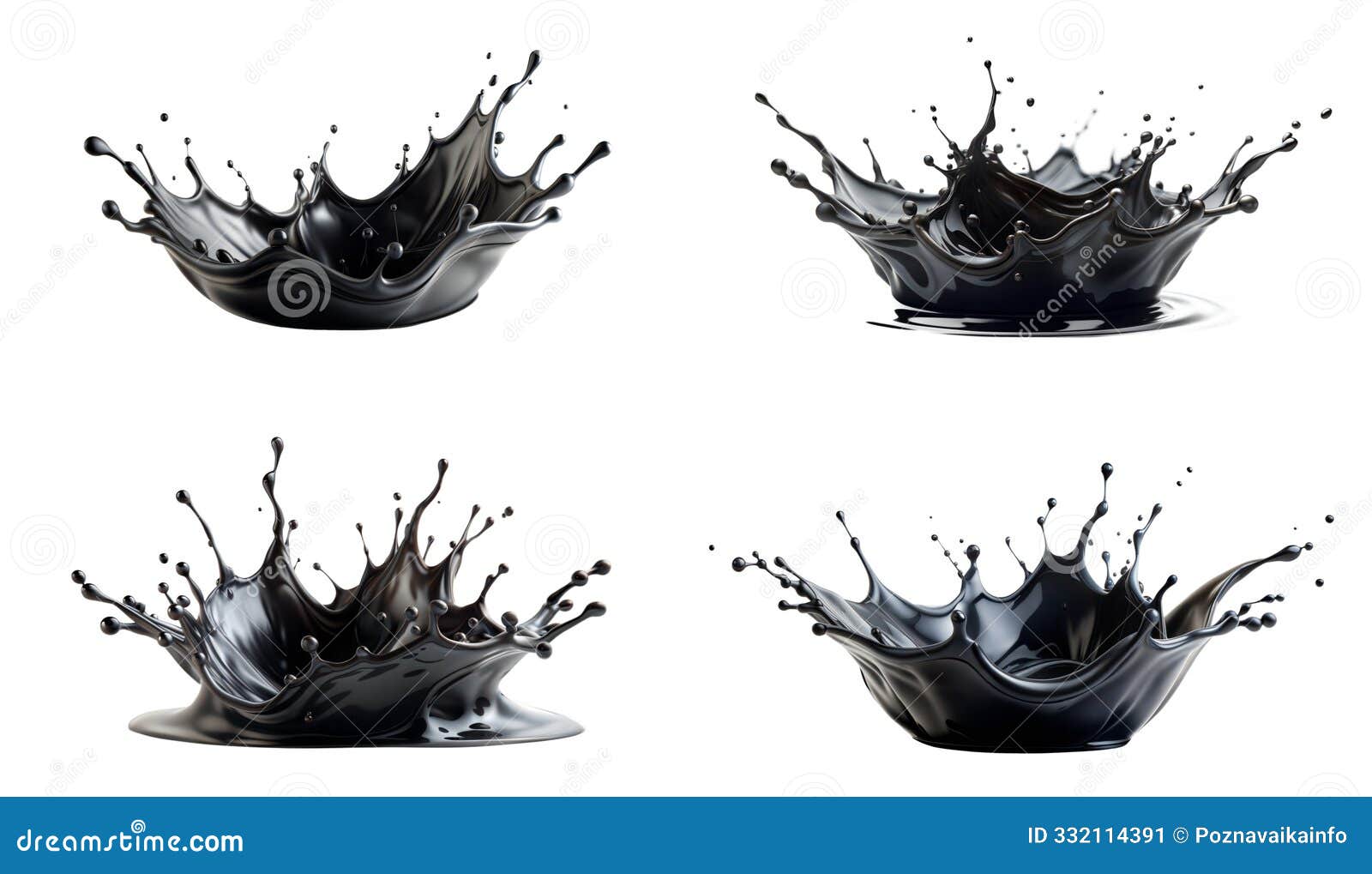 Set of Black Liquid Splashes on Transparent Background in High ...