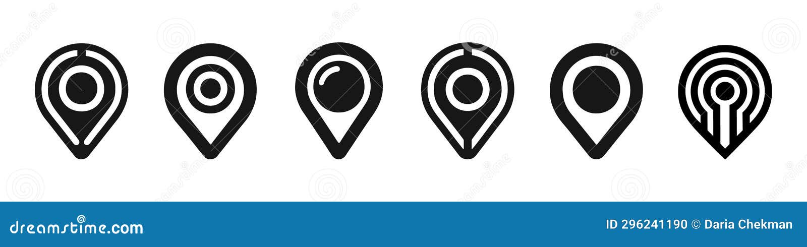 Set of Black Location Icons on the Map Isolated Stock Illustration ...