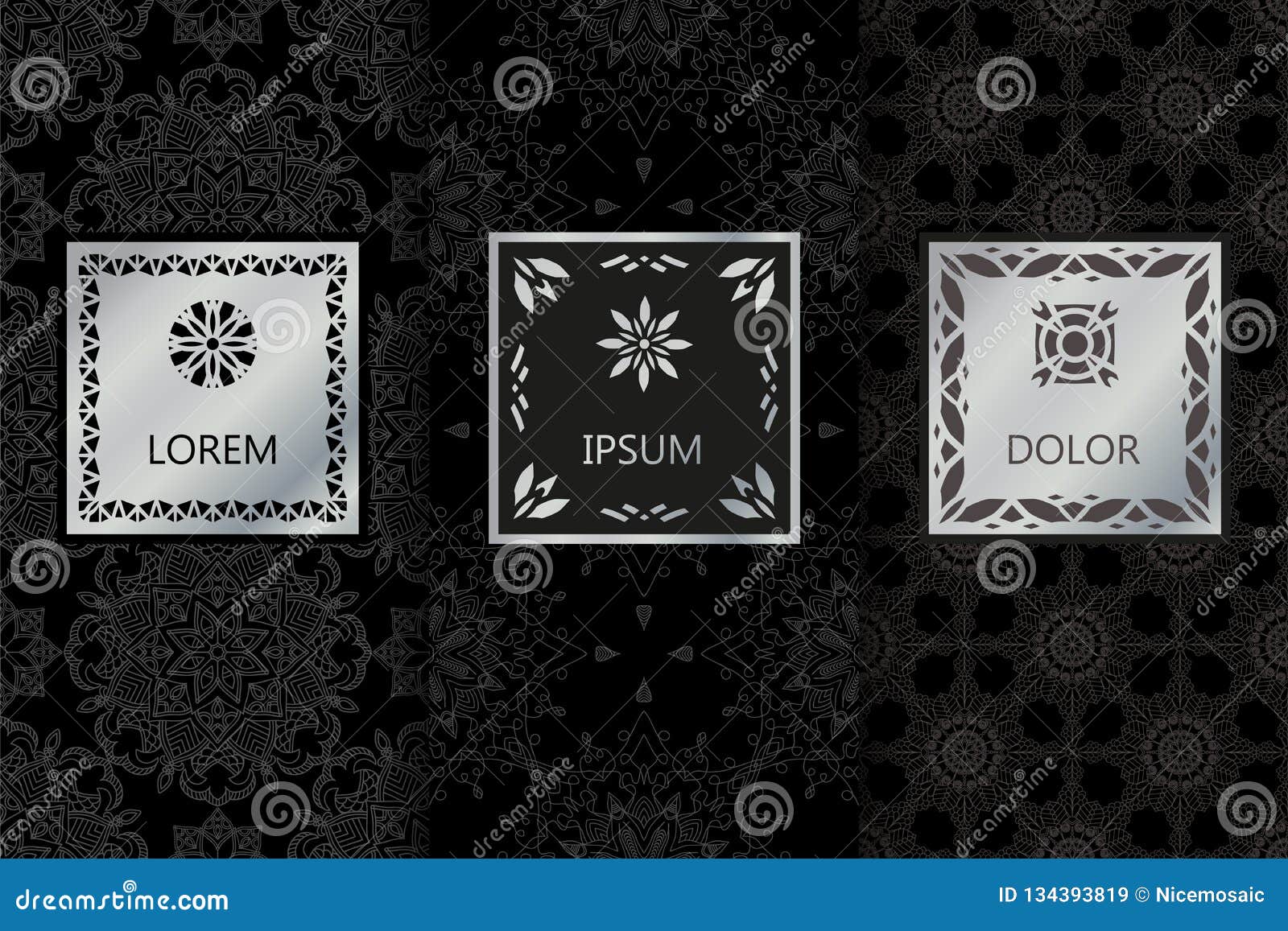 Set of Black Luxury Seamless Patterns Background in Trendy Linear Style ...
