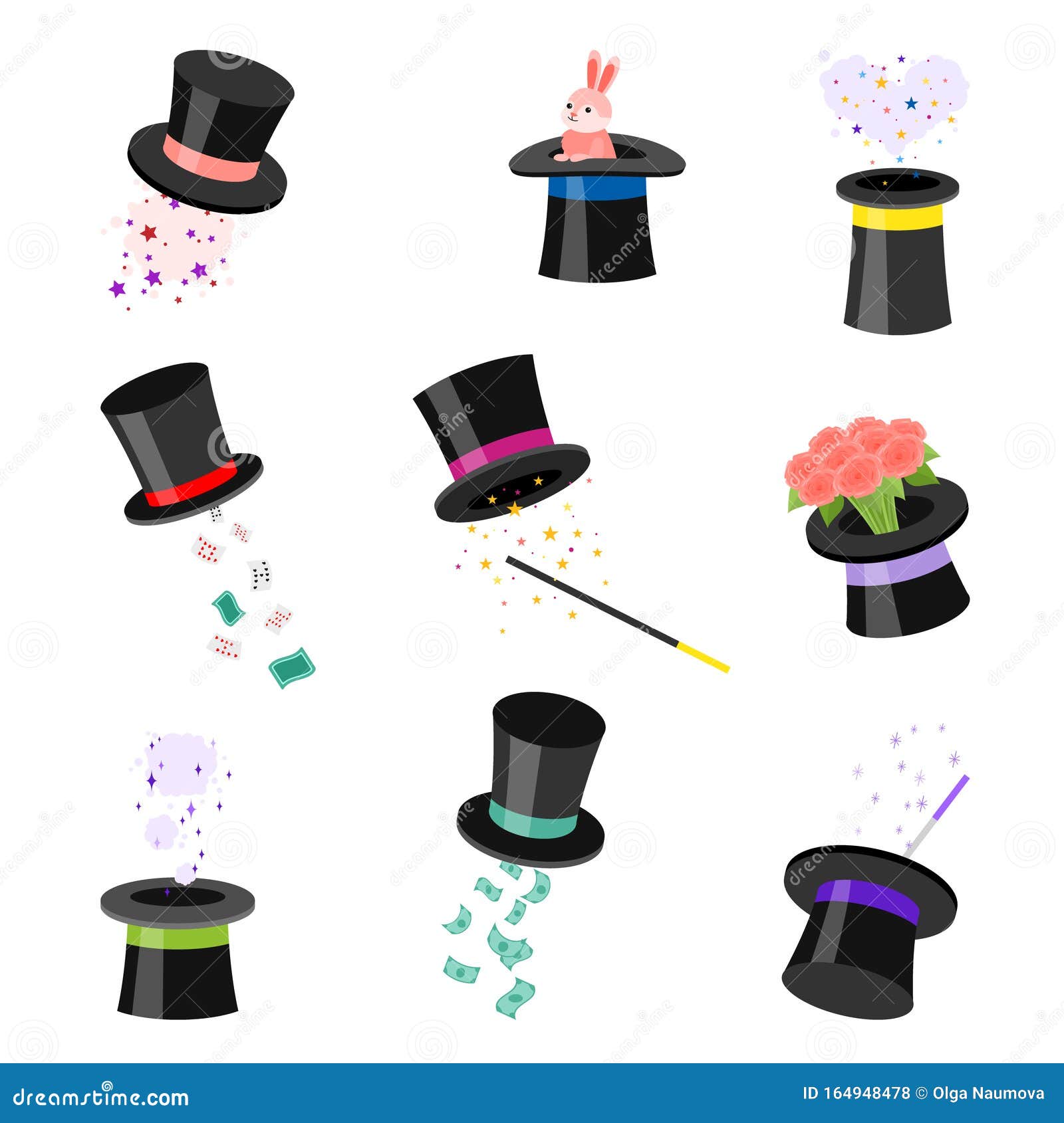 Set of Black Magic Hats with Miracles Vector Illustration Stock Vector ...