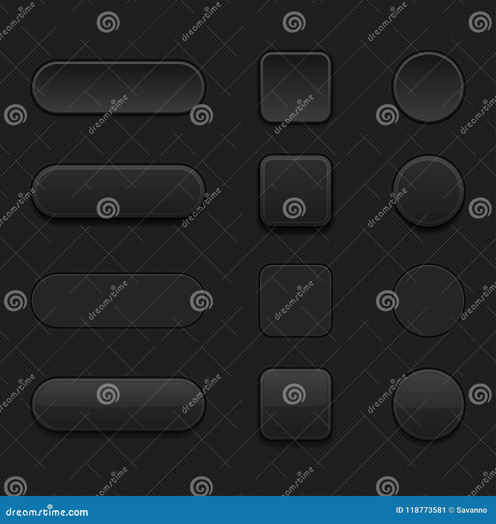 Set of Black Matted Blank Buttons. Normal and Pushed Stock Vector ...