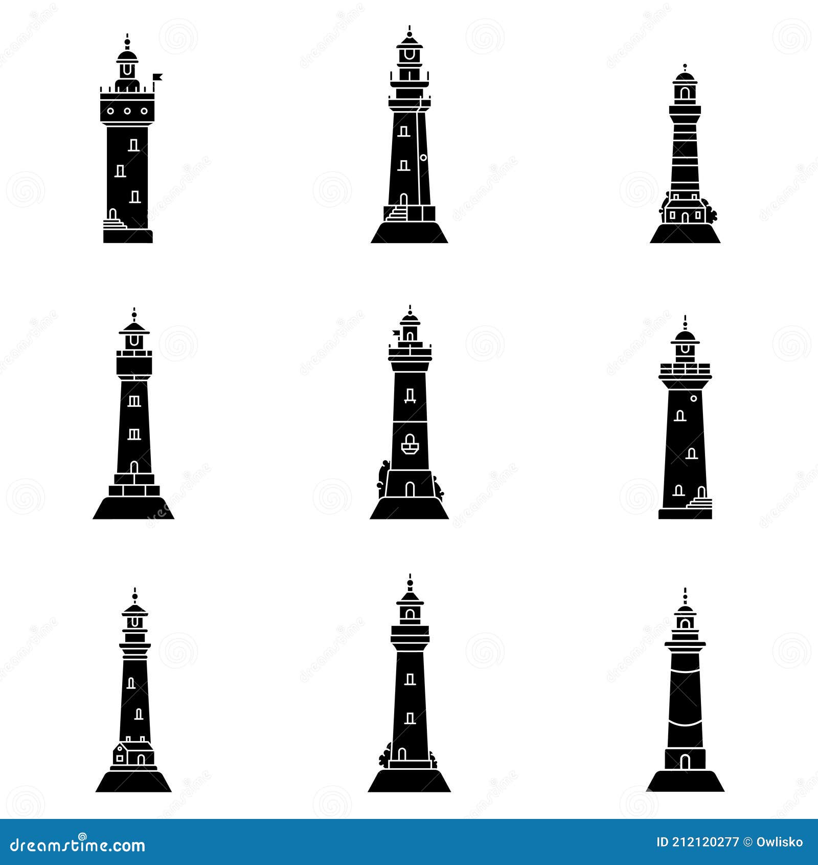 Set of Black Minimalism Silhouette Lighthouses Stock Vector ...