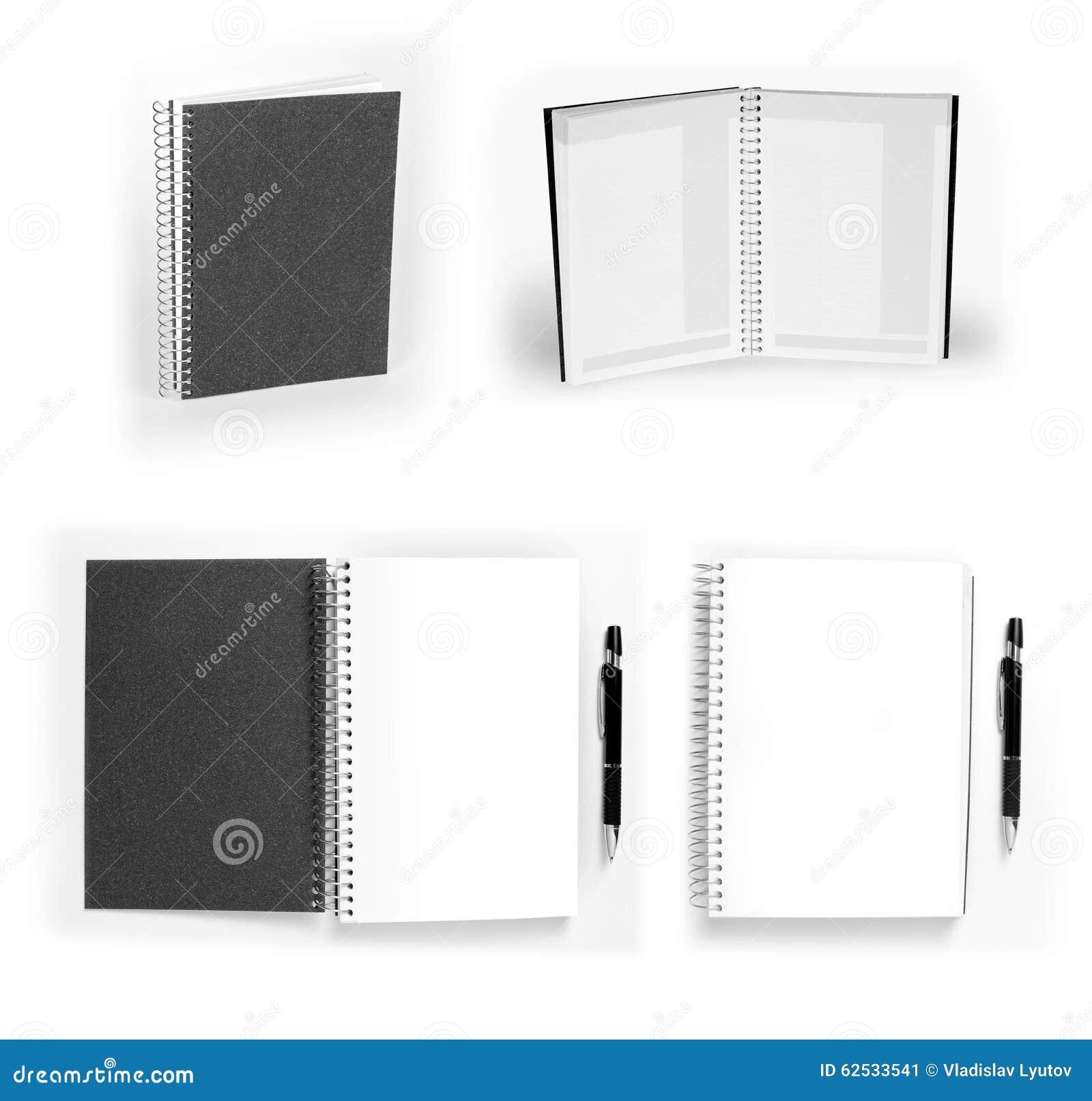 Set of Black Open and Closed Notebooks with Pen Stock Image - Image of ...