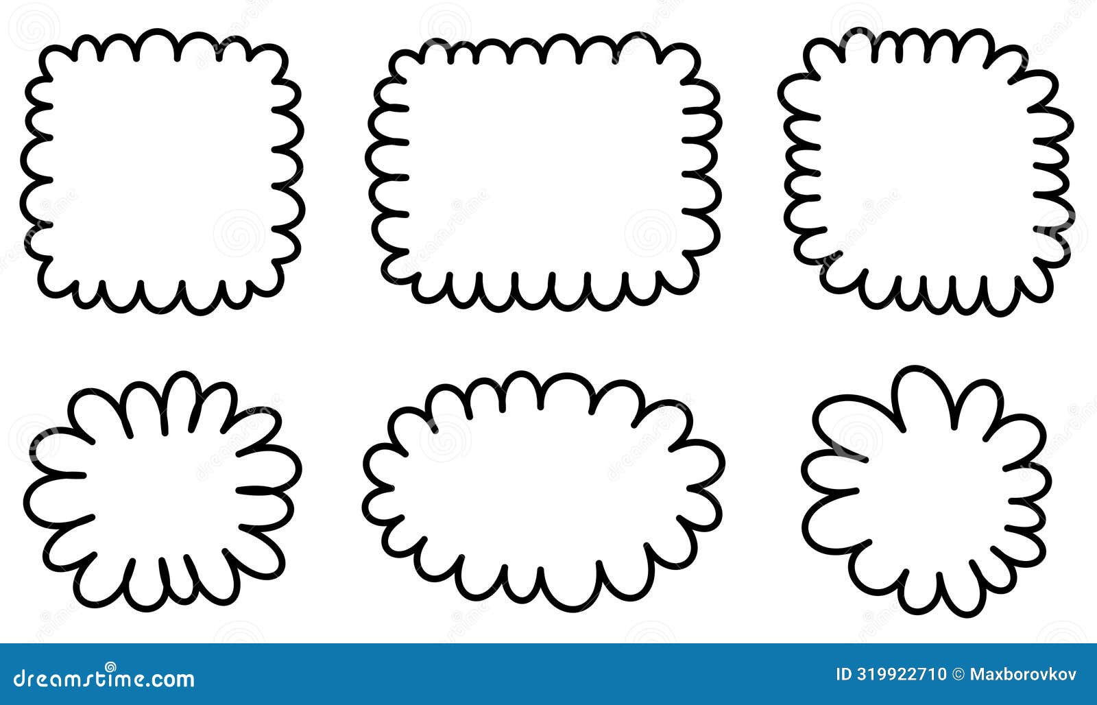 Set of Black Outlined Speech Bubble with a Scalloped Edge Design Stock ...