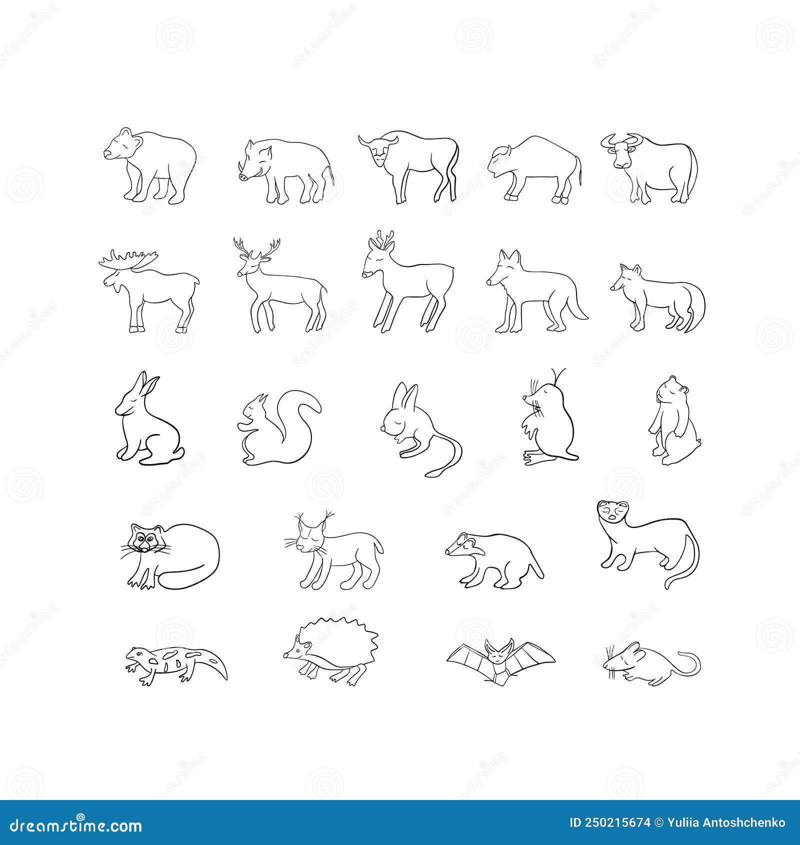 Set of Black Outlines of Wild Animals. Stock Vector - Illustration of ...