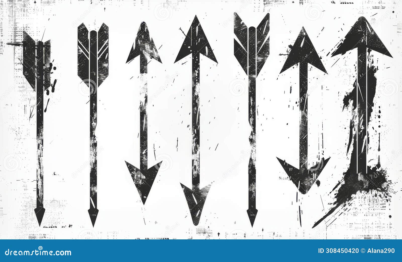 Set of Black Painted Arrows on White Background Stock Illustration ...