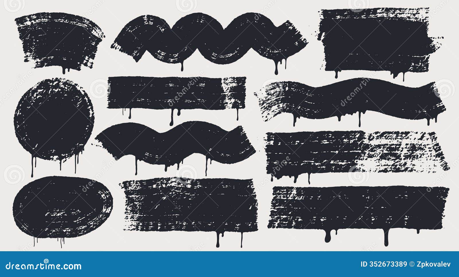 Set of Black Painted Strokes with Drips Rectangles Collection. Vector ...