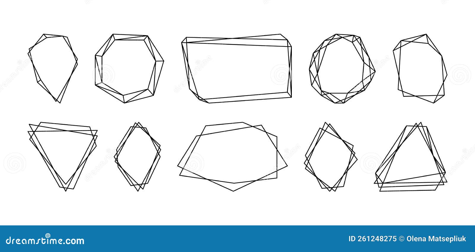 Set Black Polygonal Geometric Frames. Simple Decorative Lines Borders ...