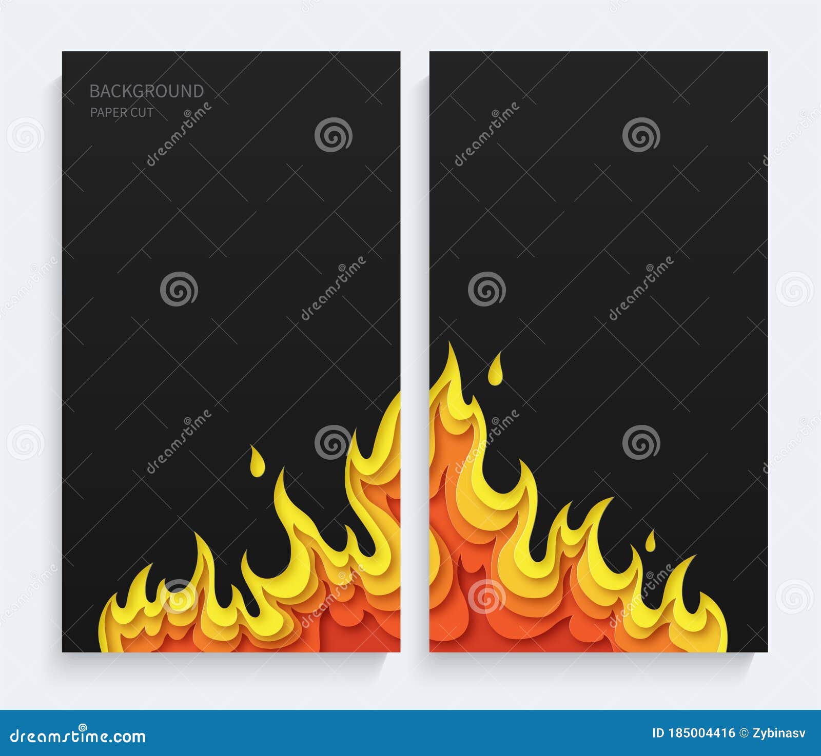 Set of Black Posters with Fire. Layered Design in Paper Style. Place ...