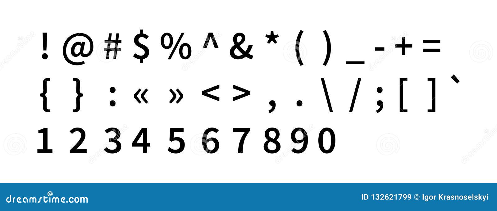 Set of Black Punctuation Marks and Numbers on Blank Background Stock ...