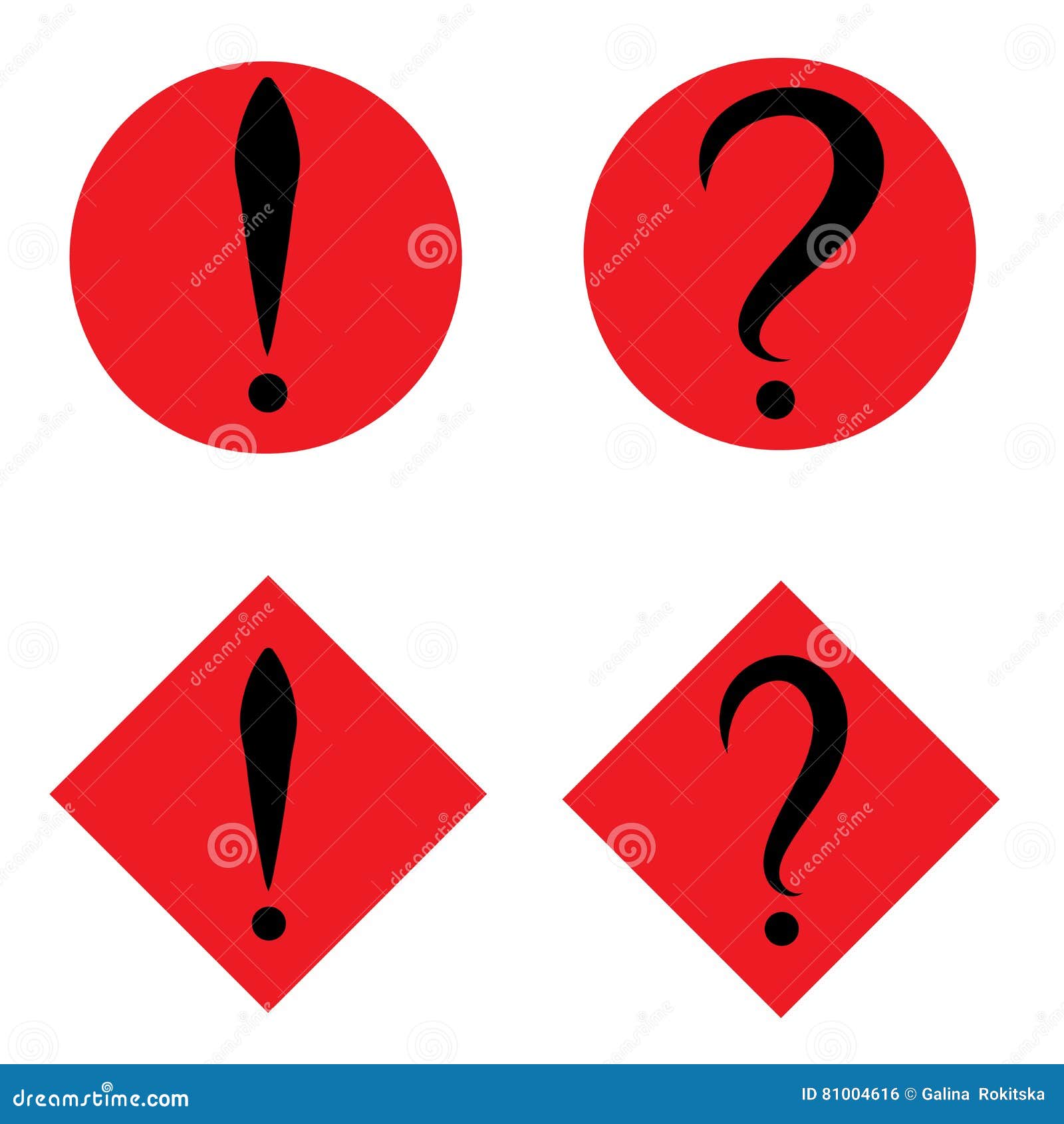 Set of Black Question and Exclamation Marks in Red Circle and Square ...