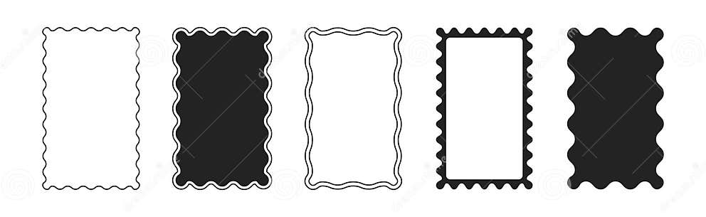 Set of Black Rectangle Squiggle Photo Frames, Wiggly Borders with Wavy ...