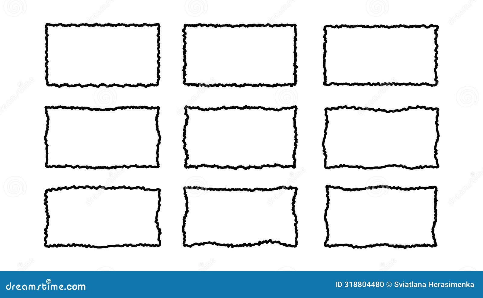 Set of Black Rectangular Frames with Jagged Uneven Edges Isolated on ...