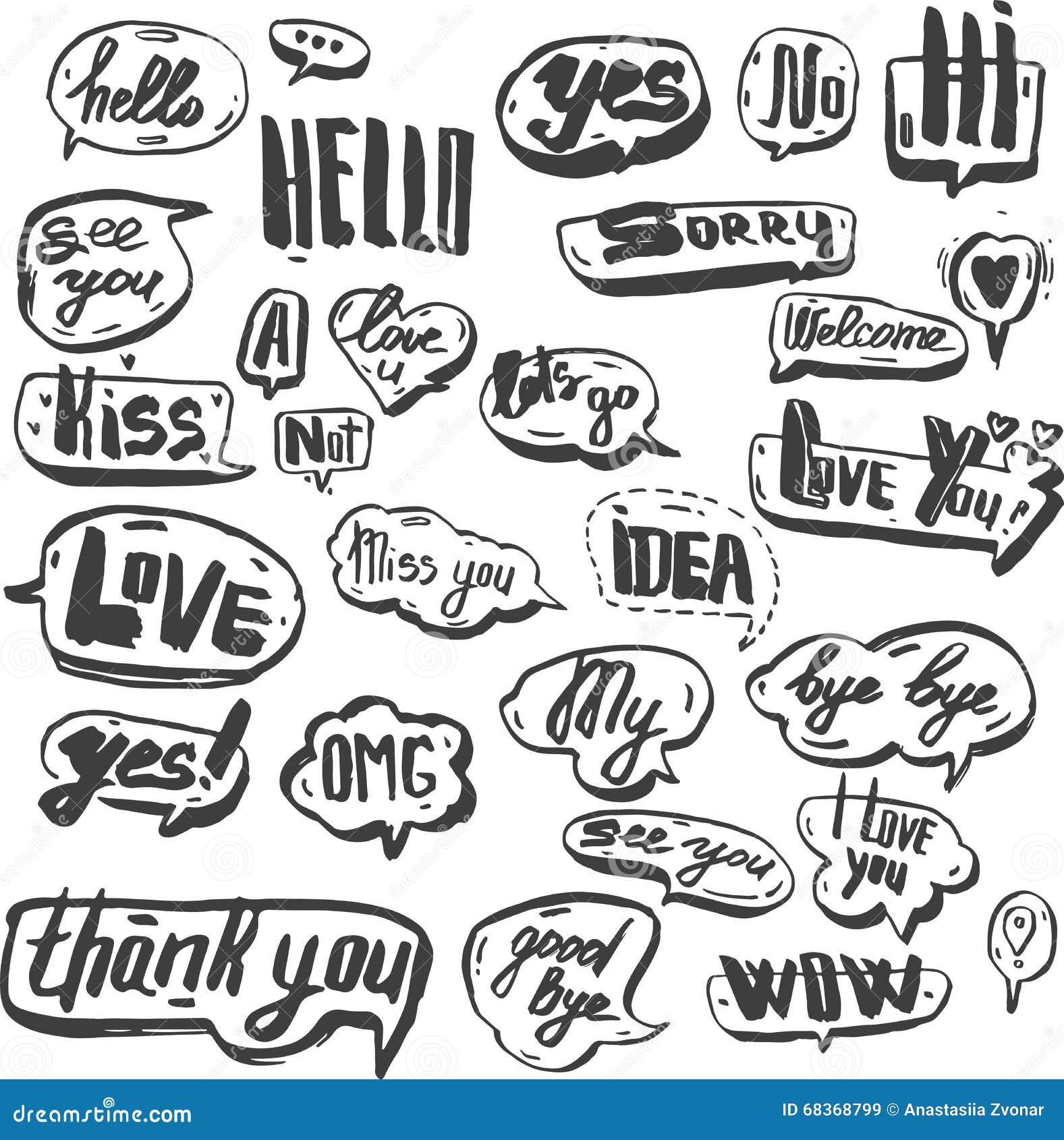 A Set of Black and Retro Comic Book Design Elements with Speech Bubbles ...