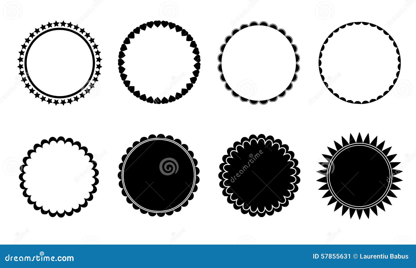 Set of Black Round Frames with Ornament Stock Illustration ...