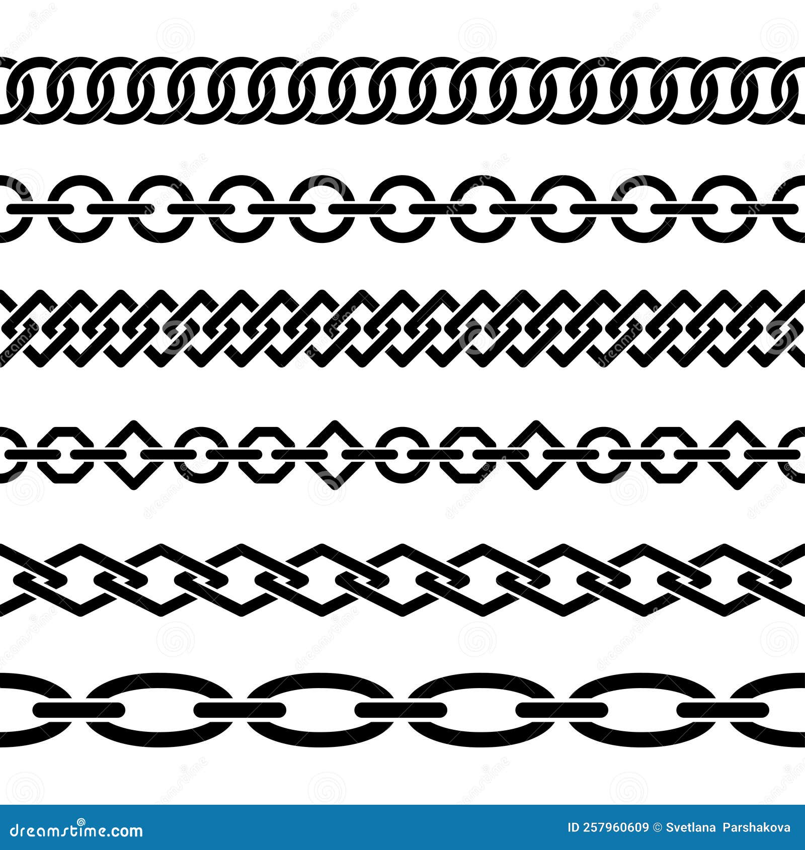 Set of Black Schematic Chains, Seamless Borders. Stock Vector ...