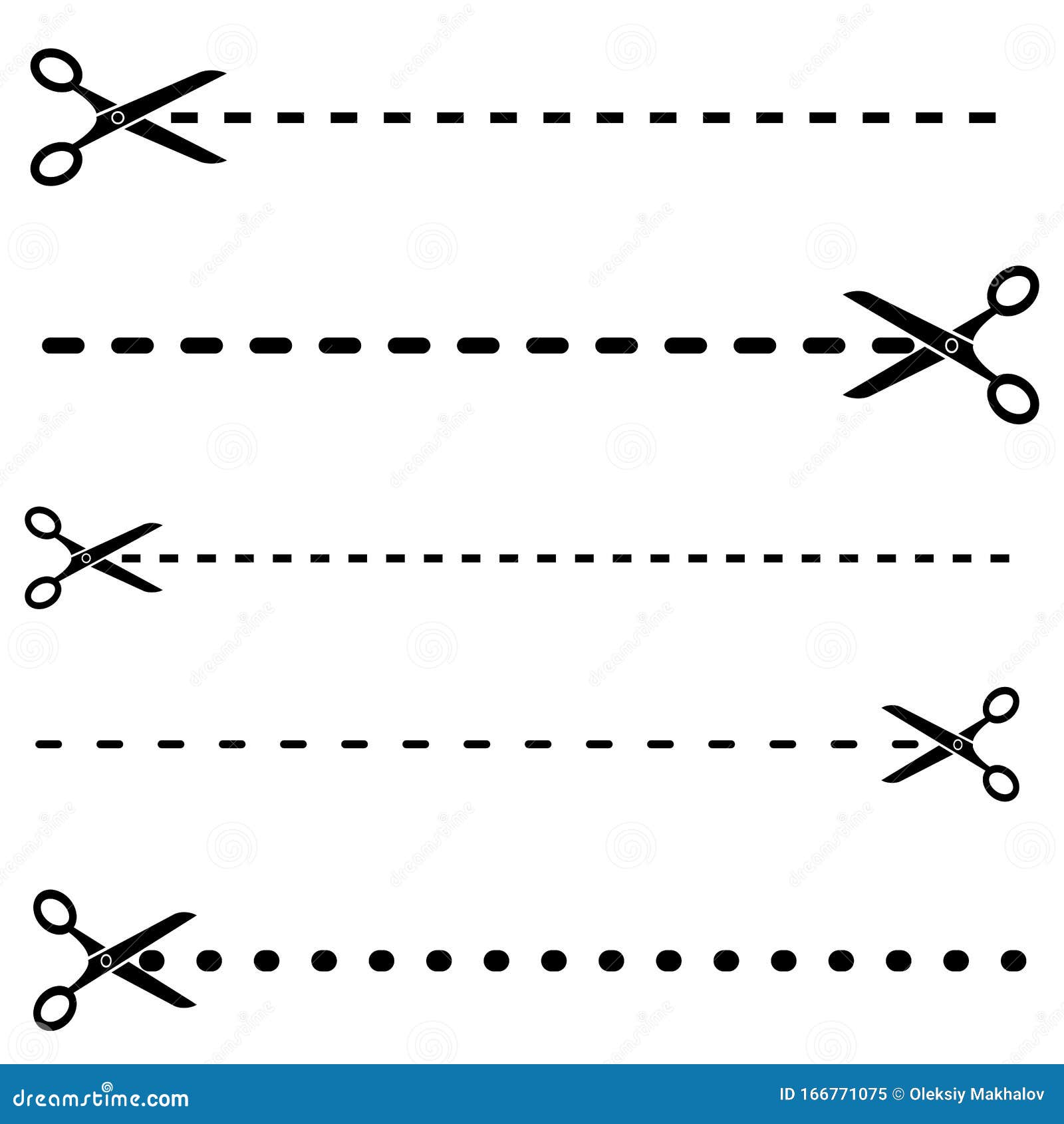 Set of Black Scissors with Cut Lines Vector Isolated Stock Vector ...
