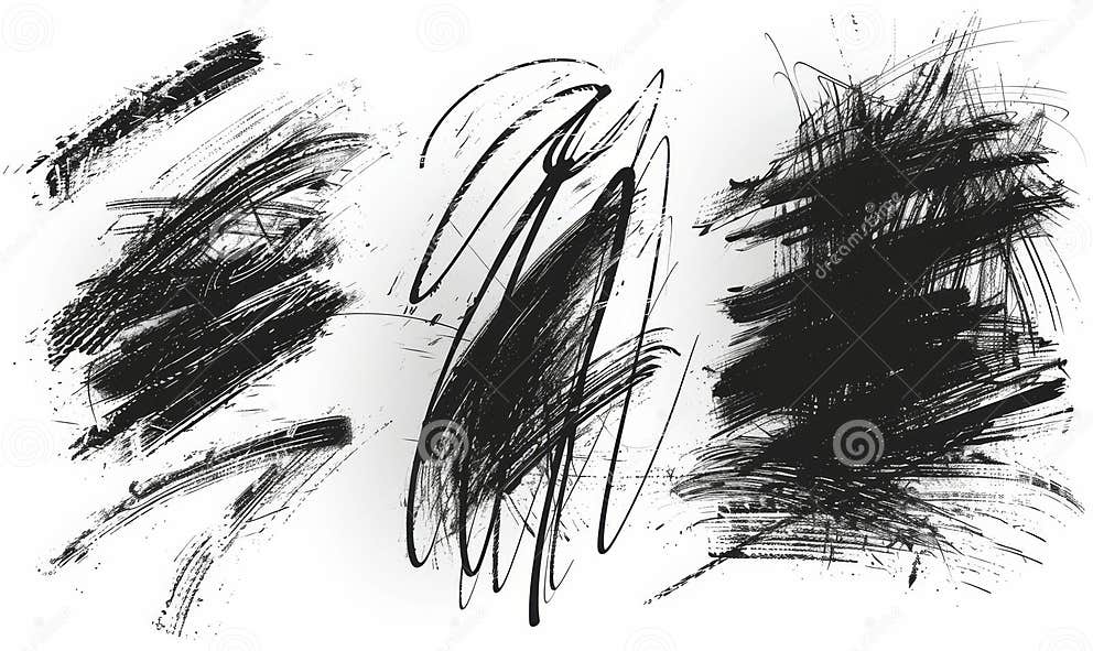 Set of Black Scribbled Grunge Lines on White Background, Modern Design Elements Stock ...