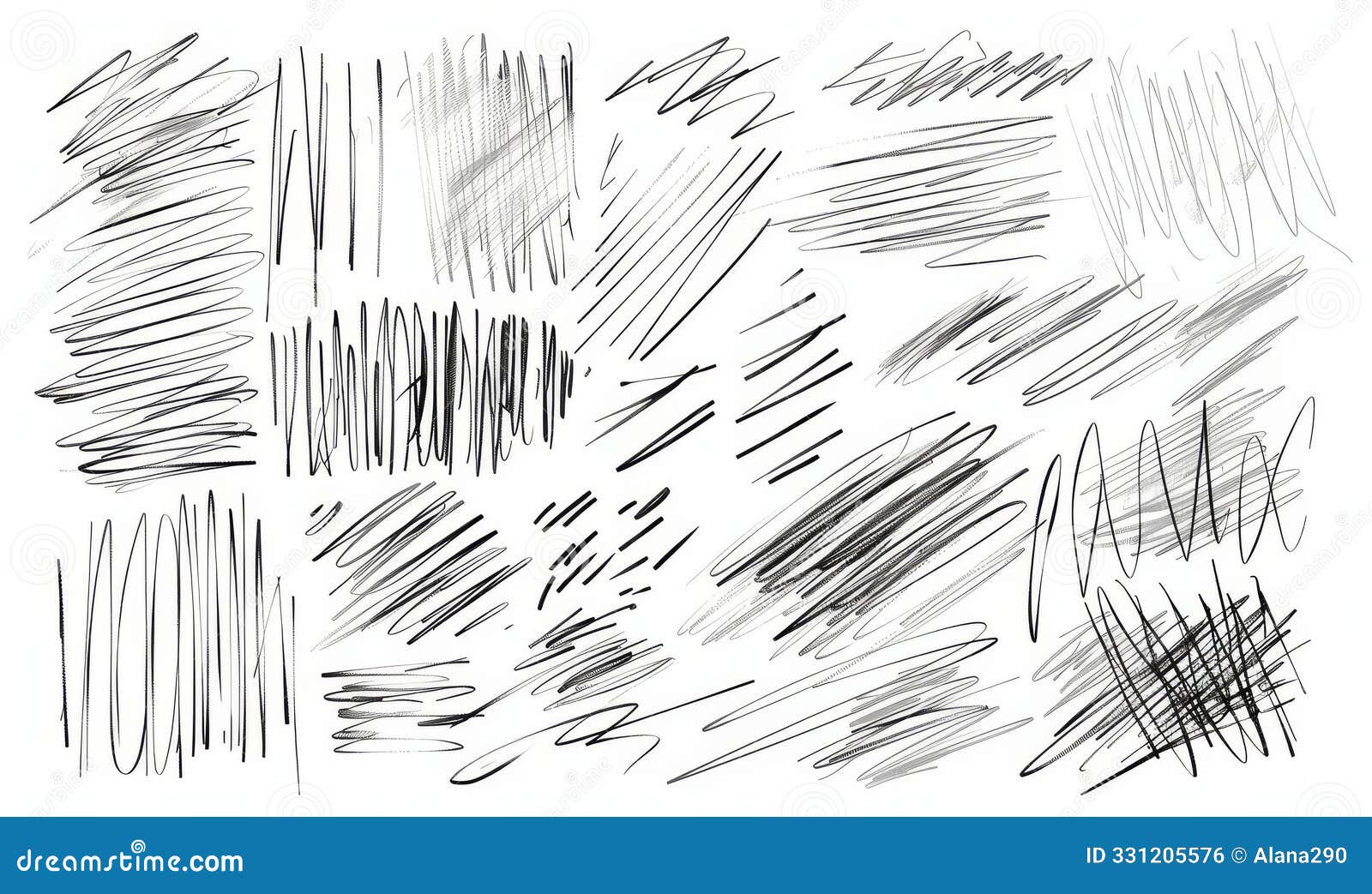 Set of Black Scribbled Grunge Lines on White Background, Modern Design Elements Stock ...