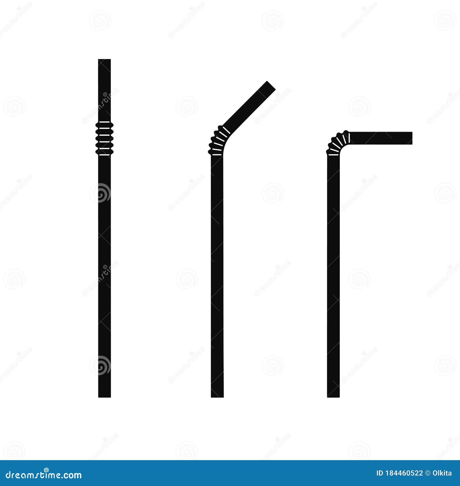 Set Of Black Shape Of Plastic Straw On White Background. Flat Design ...
