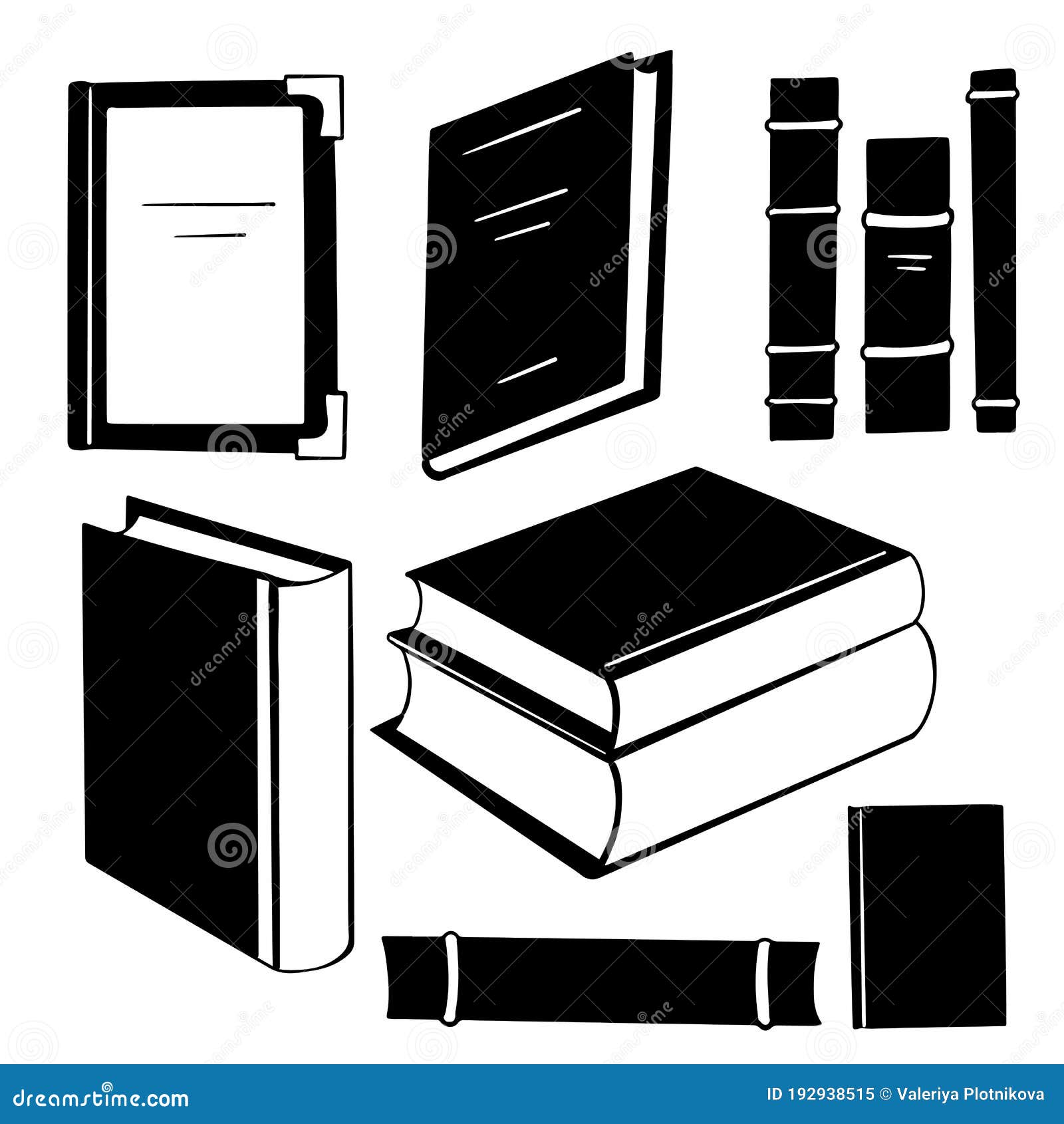 Set of Black Silhouette Different Books in Various Forms. Stacks and ...