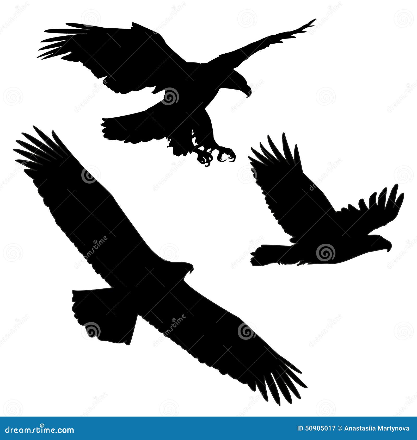Set of Black Silhouette Three Eagles Stock Vector - Illustration of ...