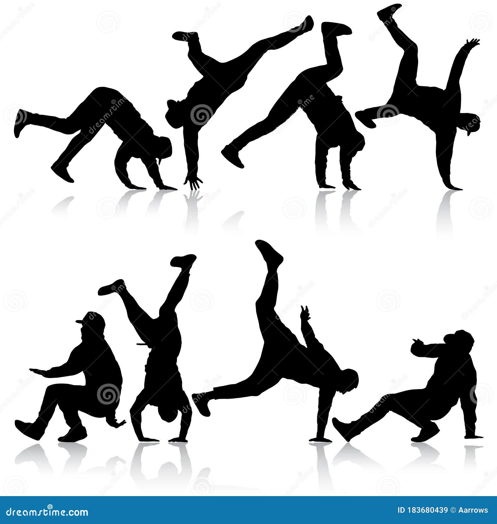 Set Black Silhouettes Breakdancer on a White Background Stock Vector ...