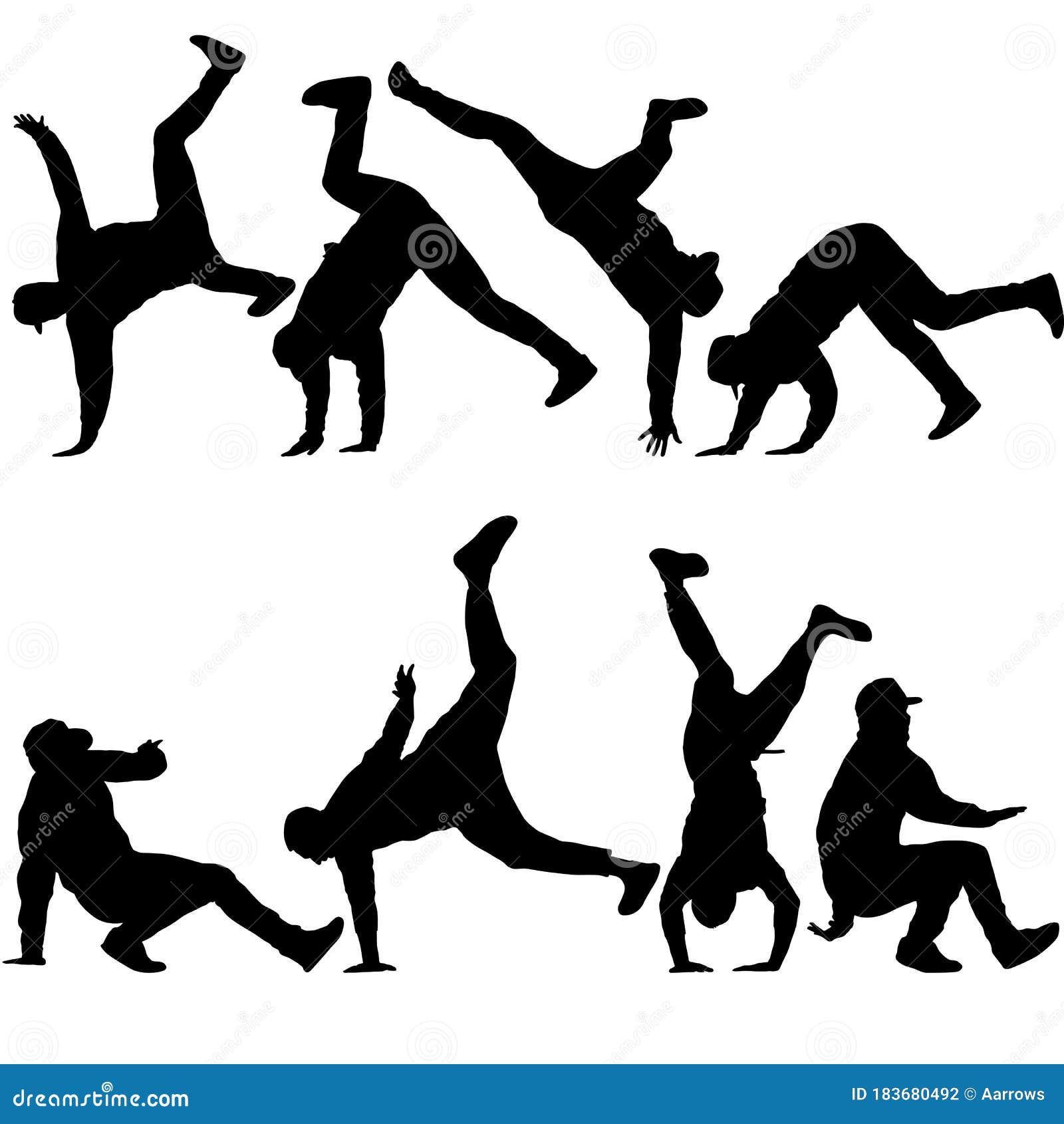 Set Black Silhouettes Breakdancer on a White Background Stock Vector ...