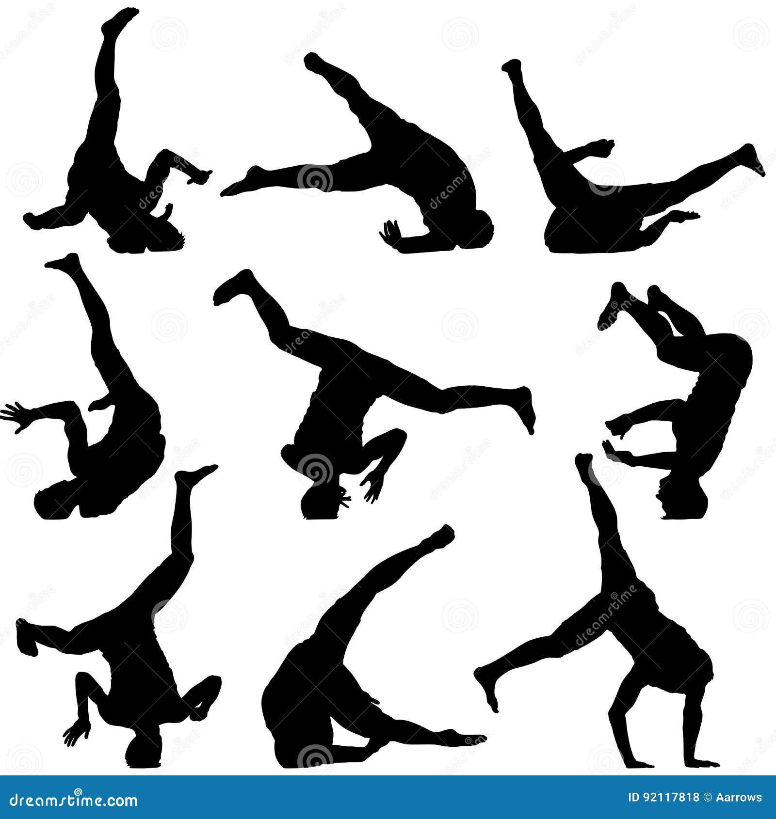 Set Black Silhouettes Breakdancer on a White Background Stock Vector ...