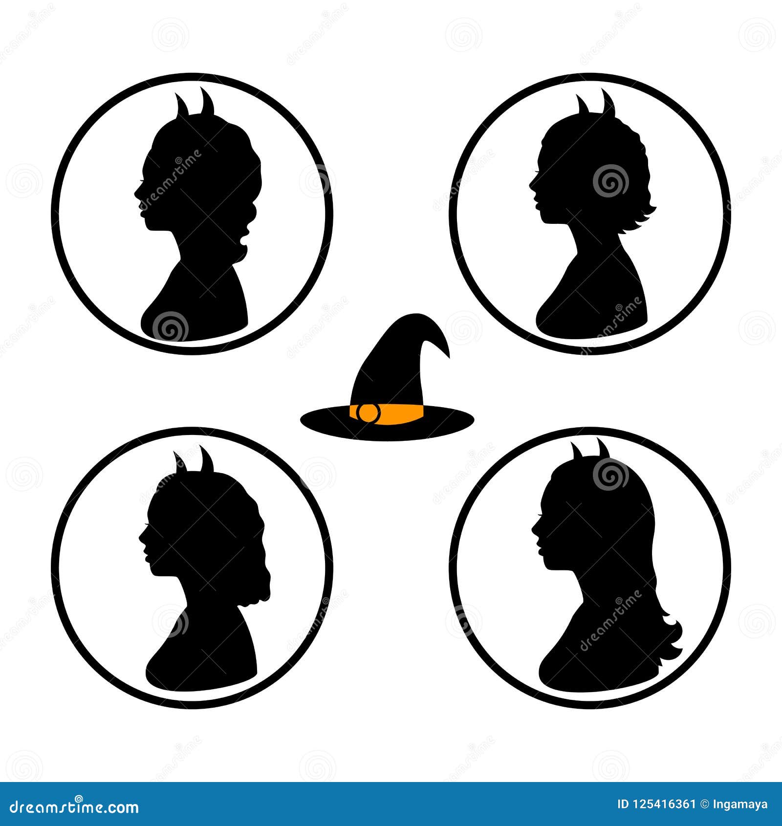 Set of Black Silhouettes Isolated on White Background. Vector Witch in ...