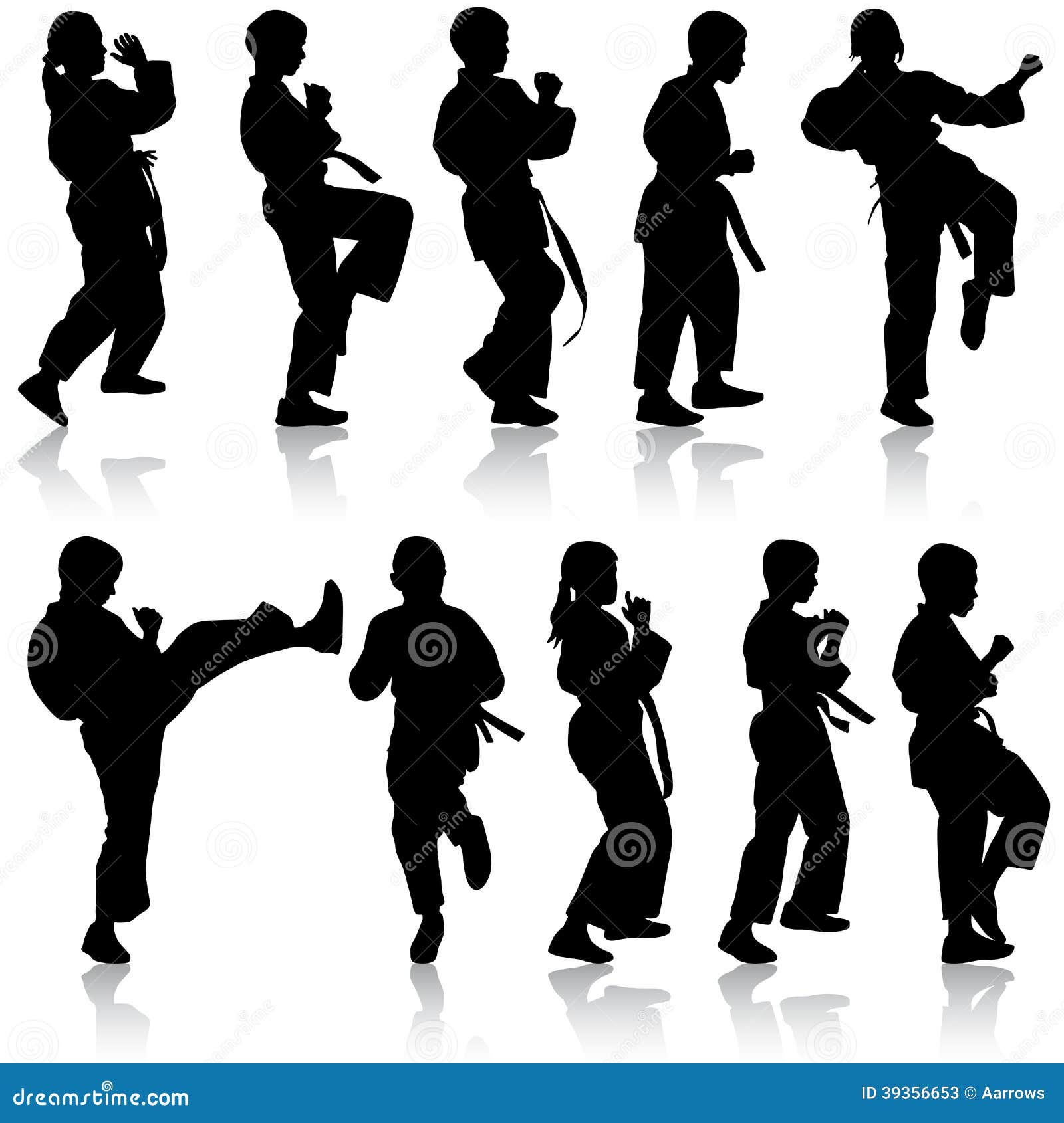 Silhouettes Of Karate Stances And Punches Vector Illustration ...