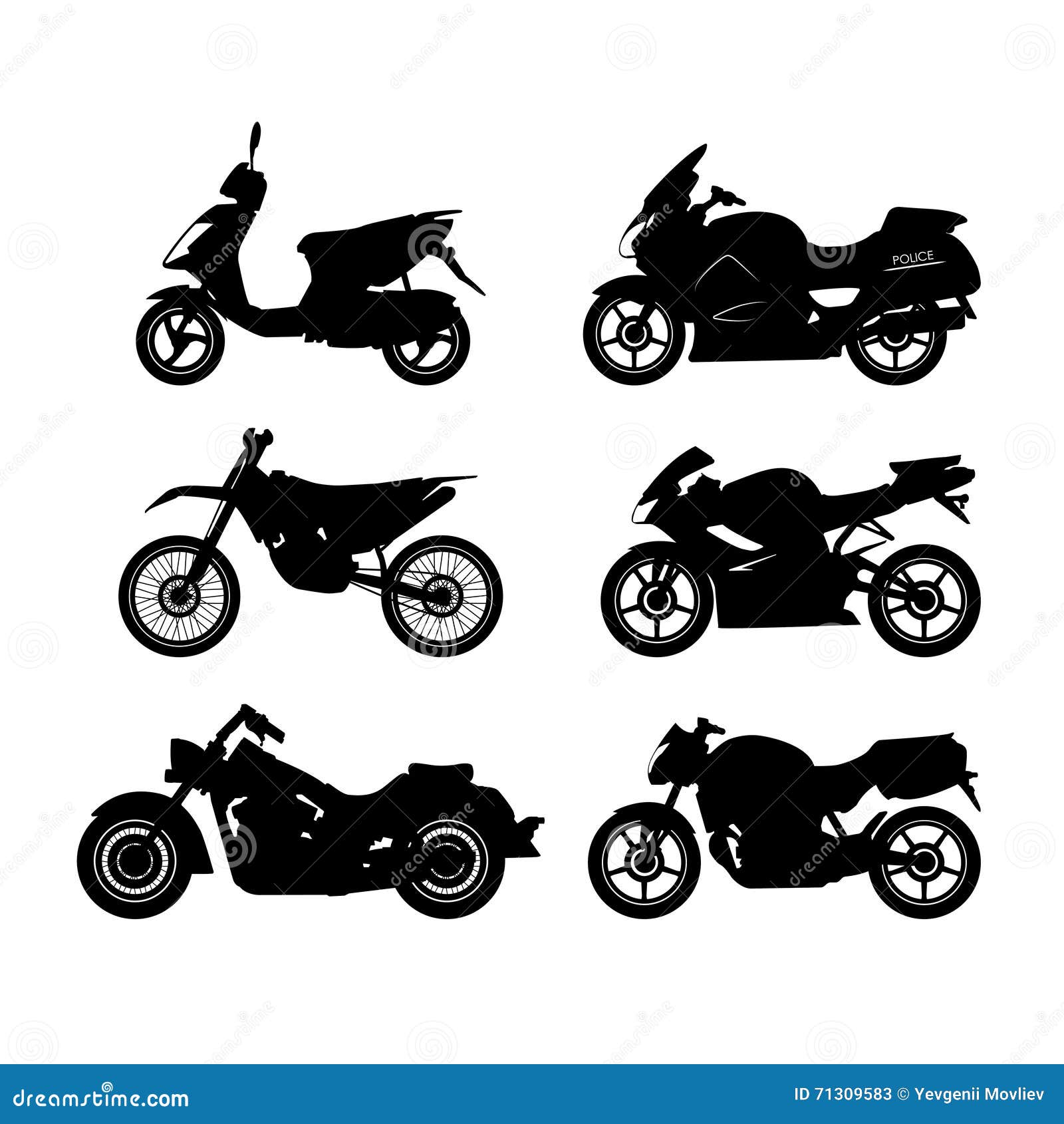 Set of Black Silhouettes of Motorcycles on a White Background Stock ...