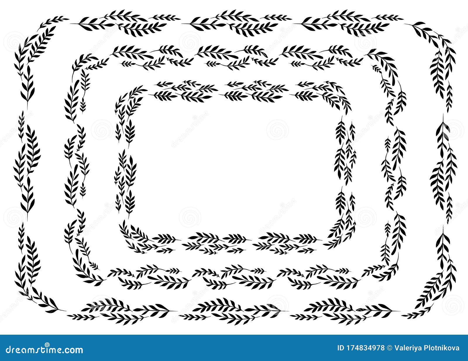 Set of Black Silhouettes of Rectangular Laurel Frames Made of Branches ...