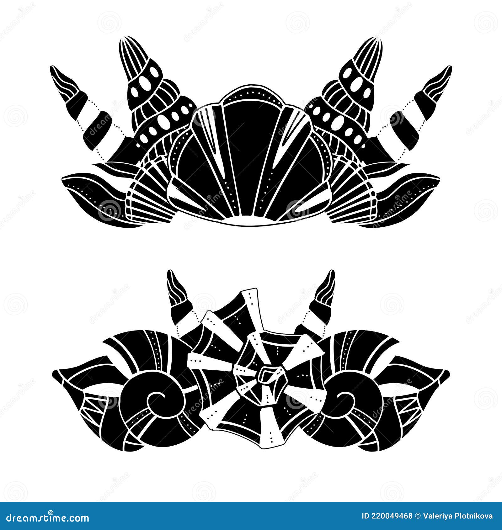 Set of Black Silhouettes of Sea Crowns from Seashells. Vector Text ...