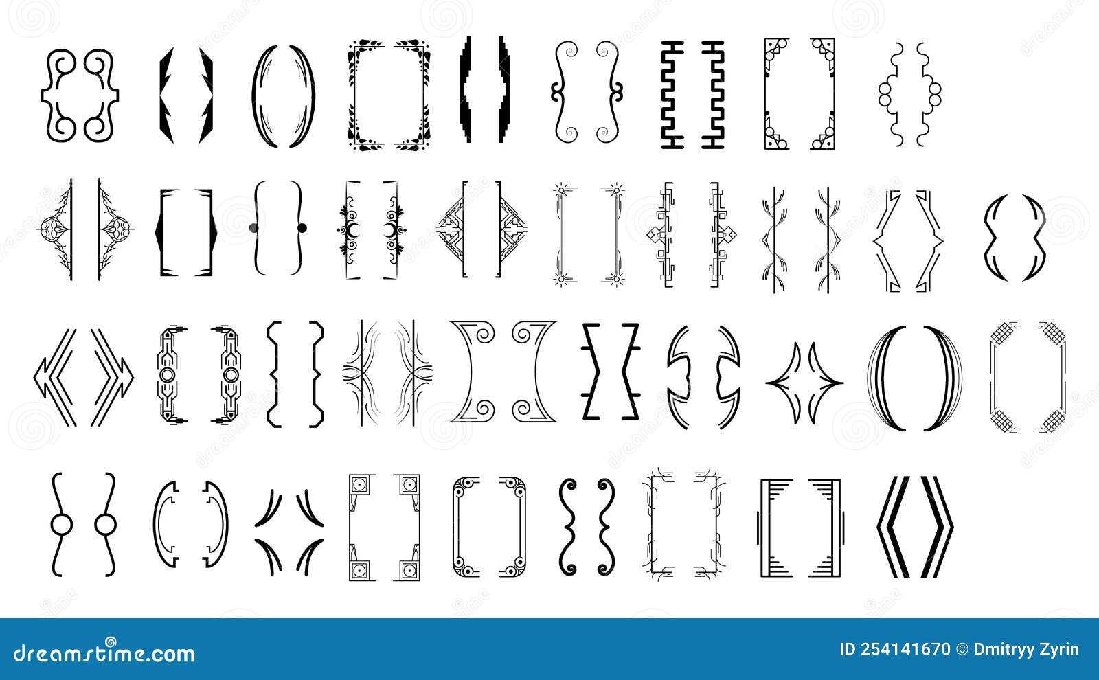 Set Black Simple Line Collection Different Doodle Brackets, Parentheses ...
