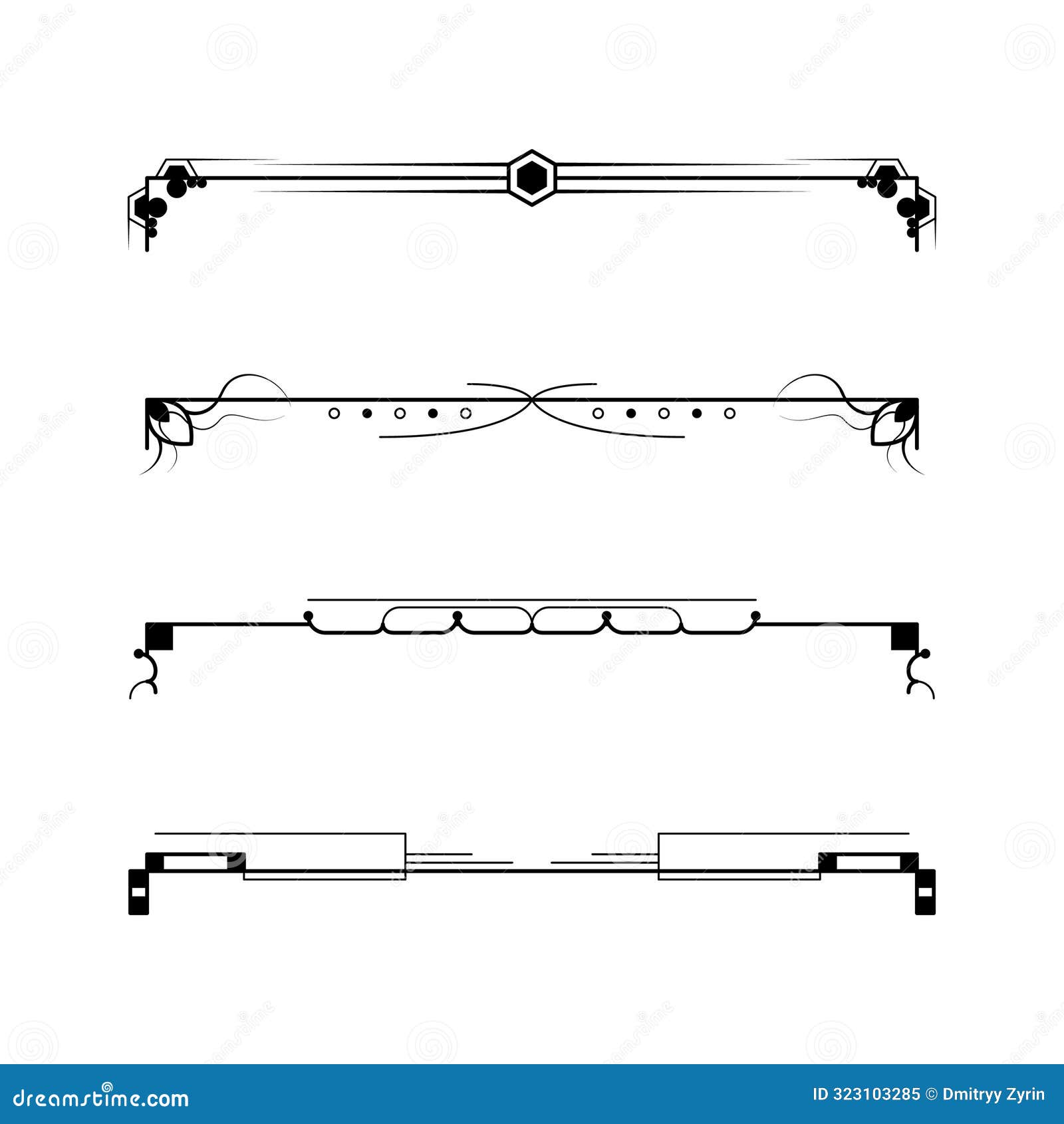 Set Black Simple Line Collection Doodle Border Elements Vector Design ...