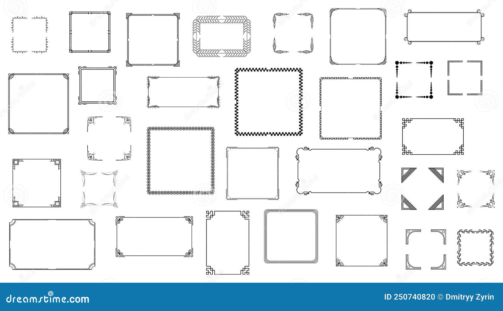 Set Black Simple Line Frame Collection Doodle Square Floral Frame ...
