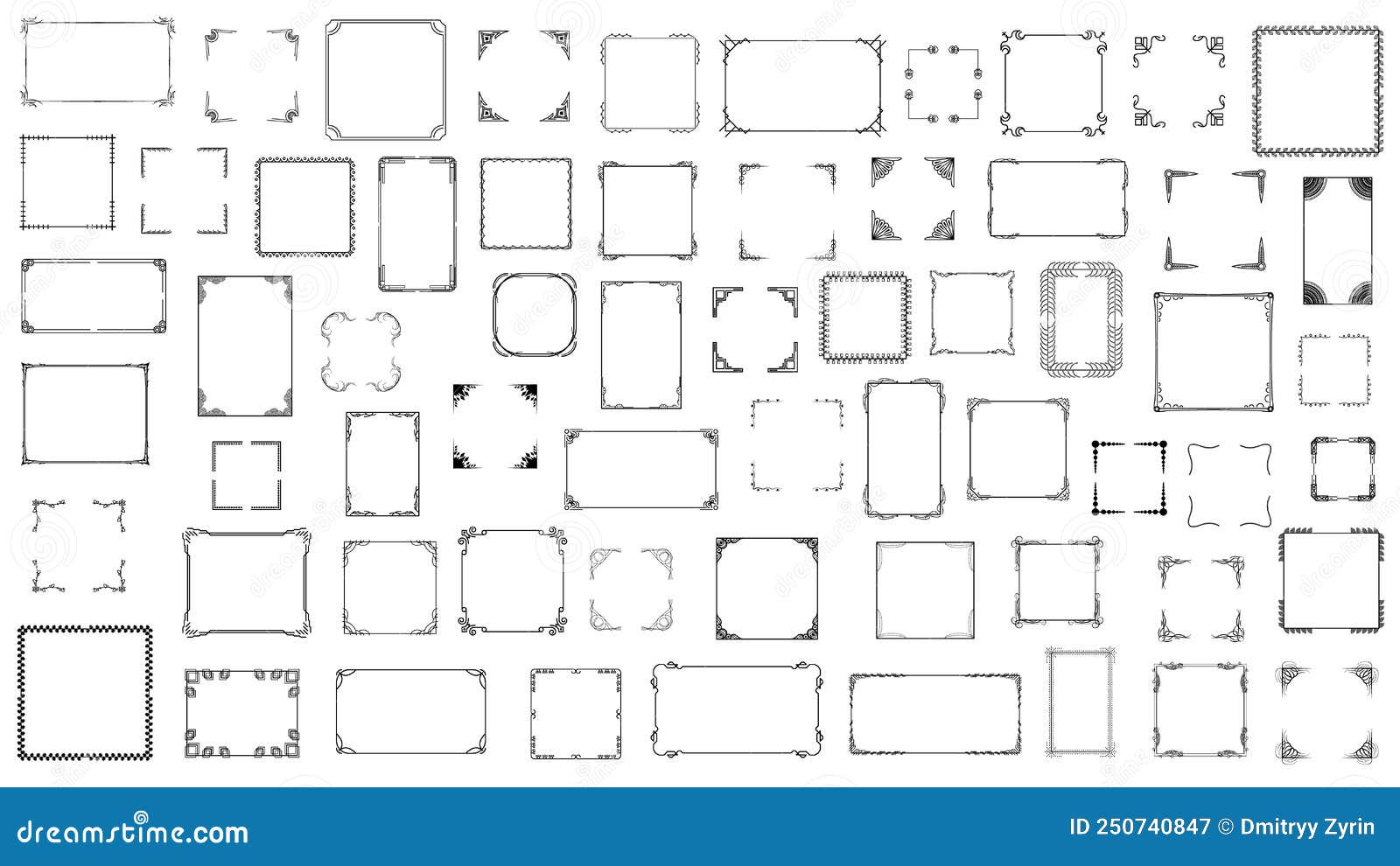 Set Black Simple Line Frame Collection Doodle Square Floral Frame ...