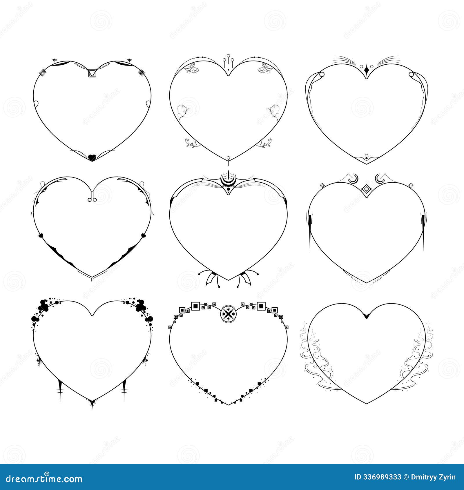 Set Black Simple Line Round Circle with Leaf Leaves Frame Flowers Doodle Outline Element Vector ...