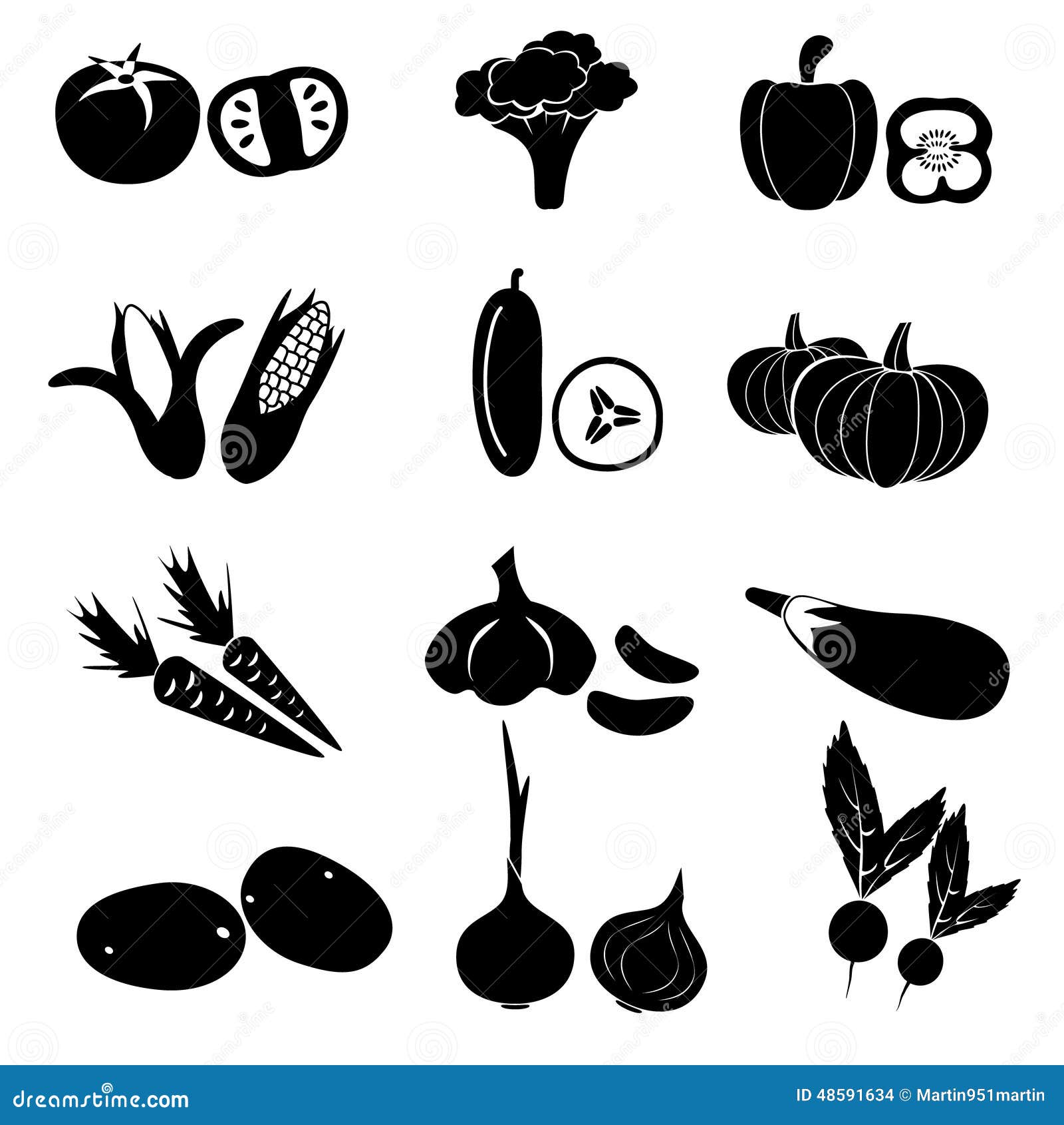 Set of Black Simple Vegetables Icons Stock Vector - Illustration of ...