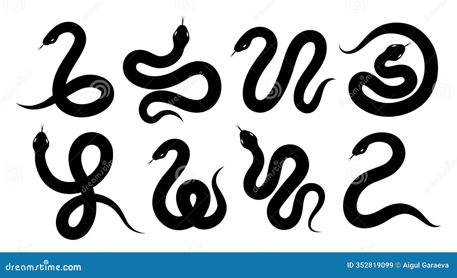 Set of Black Snake Silhouettes Stock Illustration - Illustration of ...