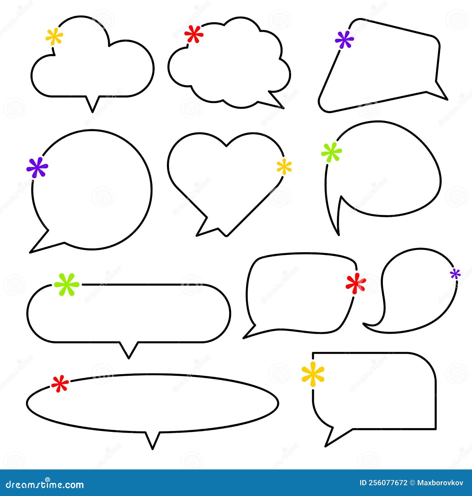 Set of Black Speech Bubbles Outline with Asterisk Sign. Space for Text ...