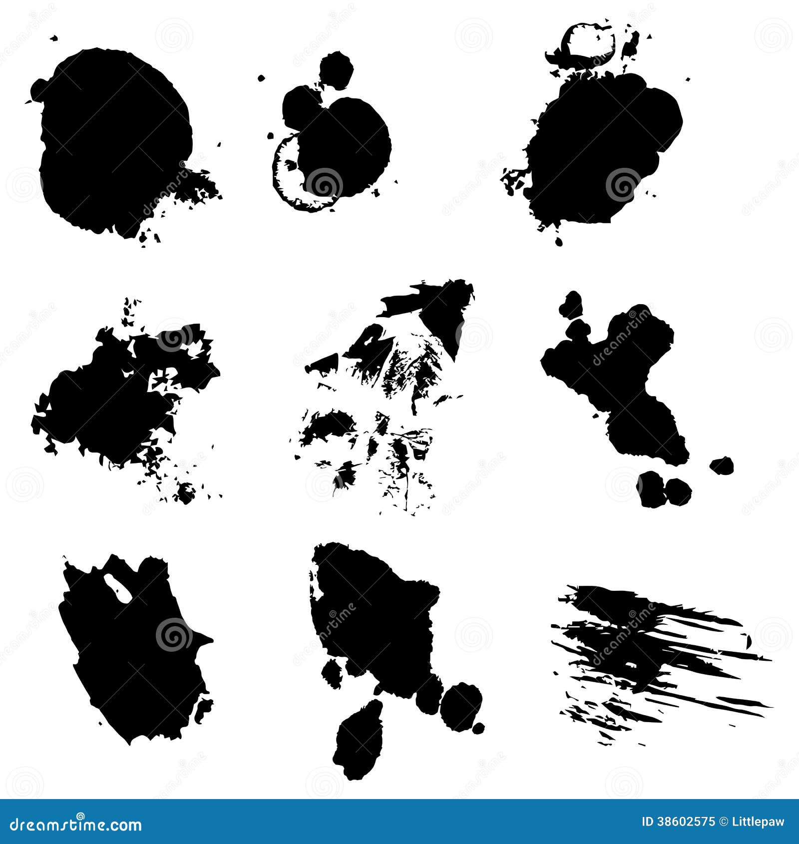 Set Of Black Ink Splashes And Drops. Different Handdrawn Spray Design ...