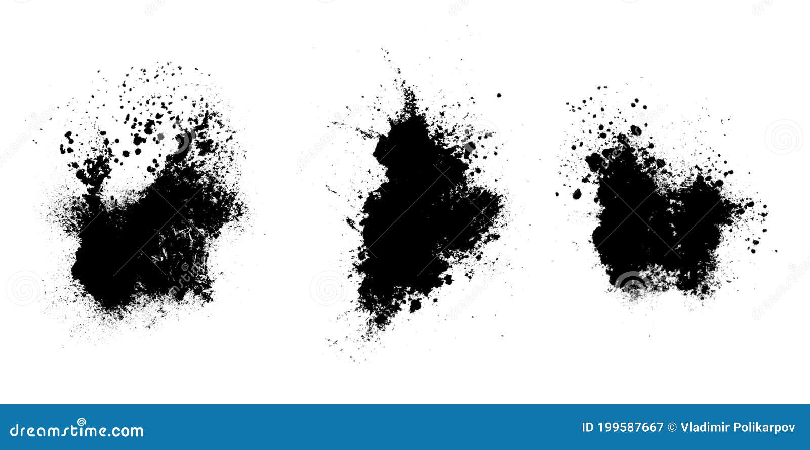 Set of Black Splashes with Splashes Isolated on White Background Stock ...