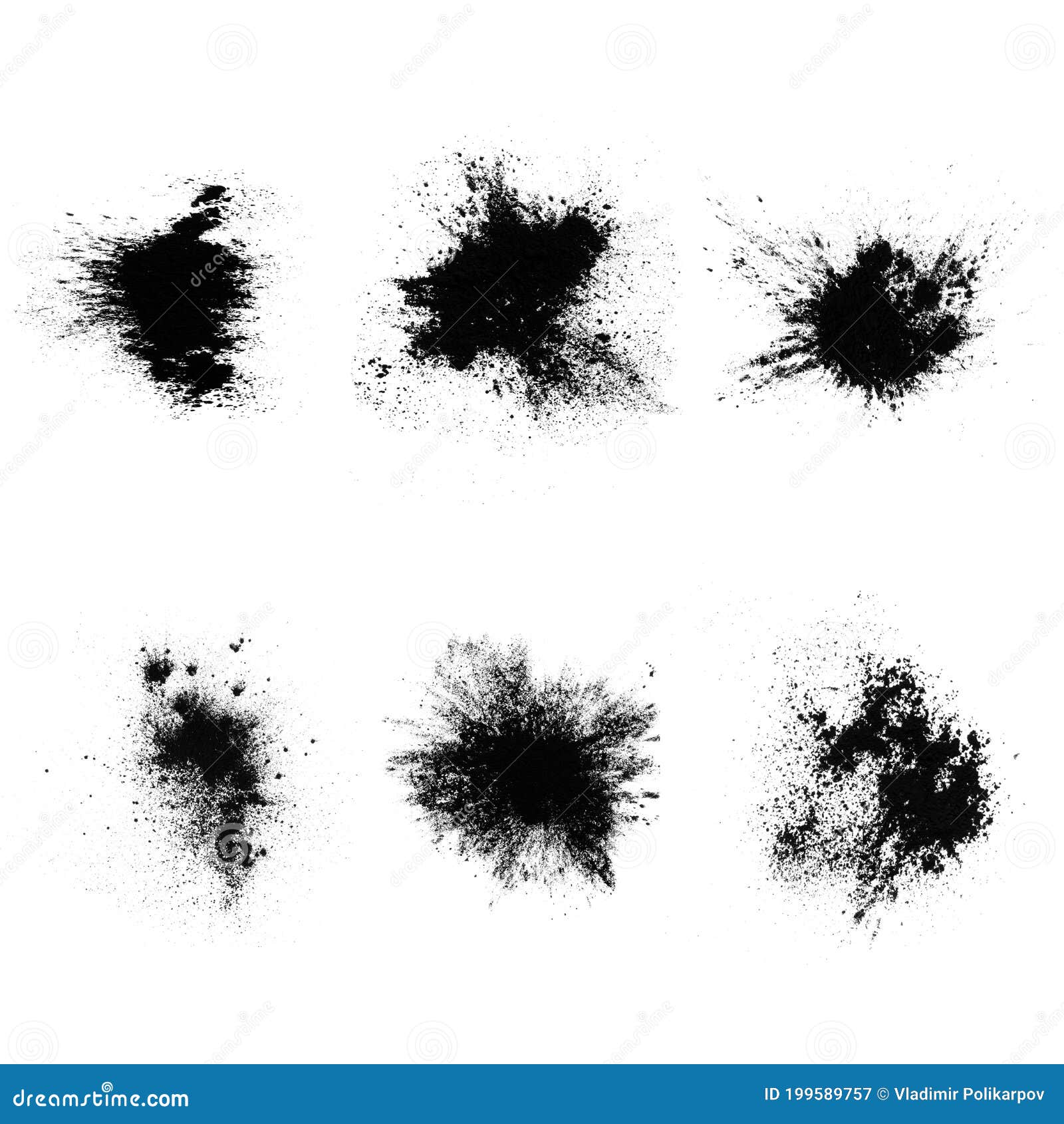 Set of Black Splashes with Splashes Isolated on White Background Stock ...