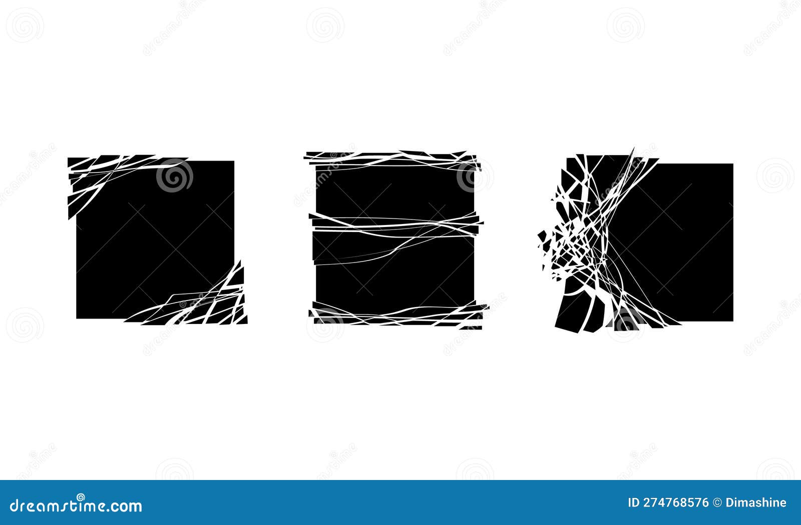 Set Black Square Explode Shapes. Cube Broken, Vector Geometric ...