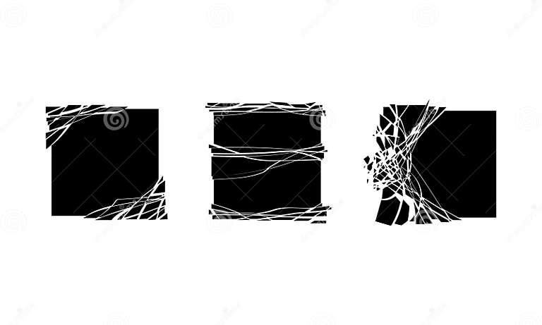 Set Black Square Explode Shapes. Cube Broken, Vector Geometric ...